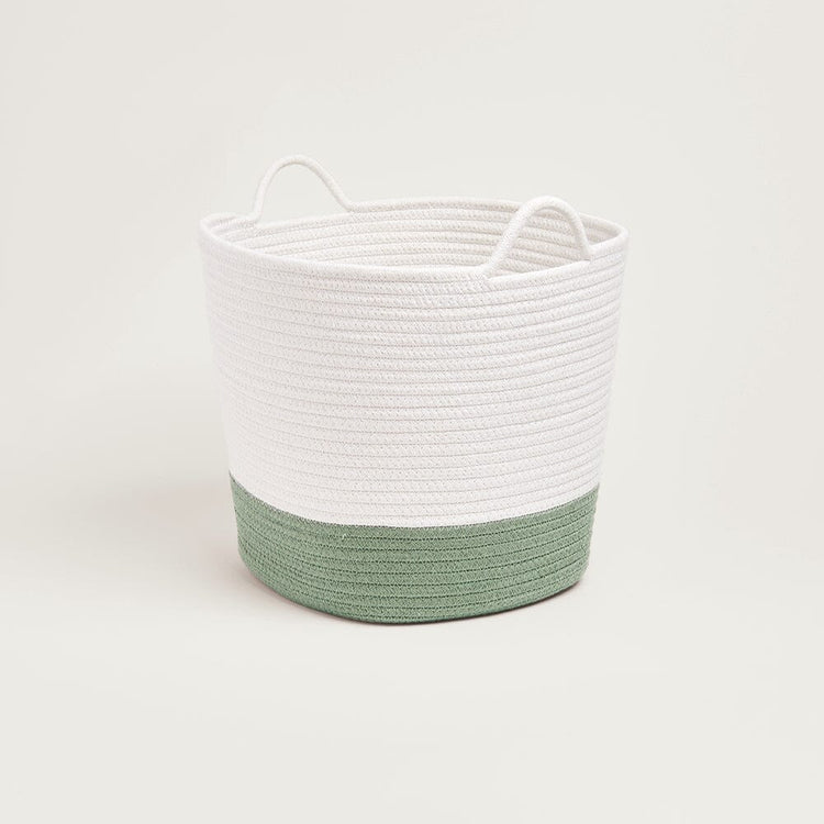 Ivory & Forest Green Rope Toy Storage Basket